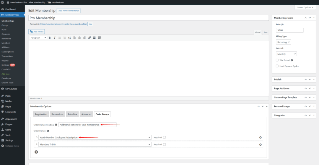 Sell Membership Add-ons With MemberPress Order Bumps