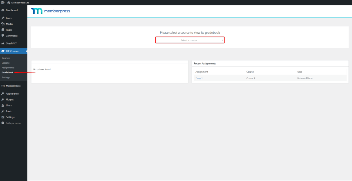MemberPress Courses Gradebook