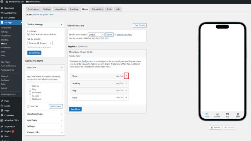 Adding Custom Tab Bar and More Screen Icons in MemberPress AppKit