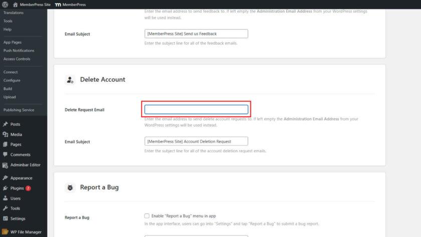 Configuring Delete Account Settings in MemberPress AppKit