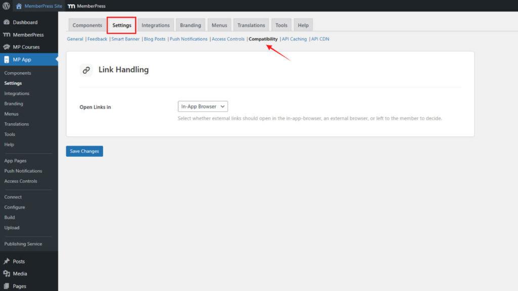 Configuring External Link Handling in MemberPress App