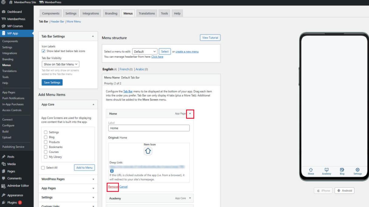 Configuring Tab Bar and More Screen Navigation in MemberPress AppKit ...