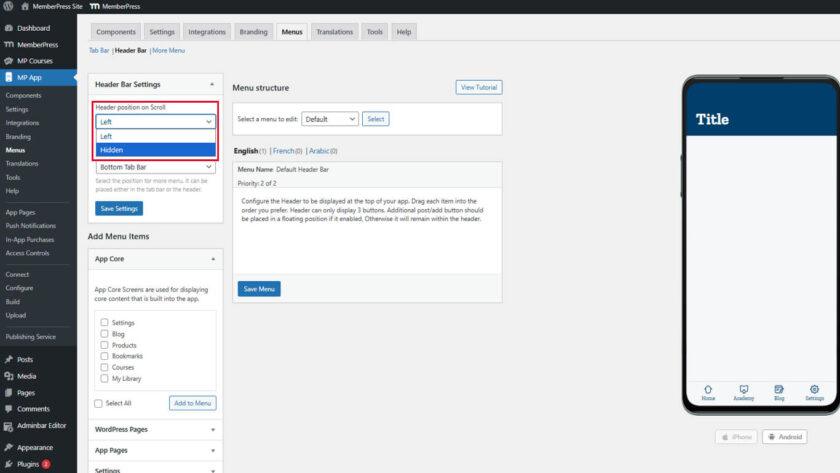 Customizing App Navigation Header in MemberPress AppKit