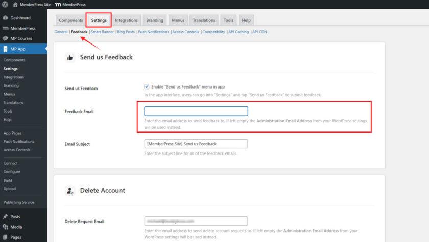 Enabling Send Us Feedback in MemberPress AppKit